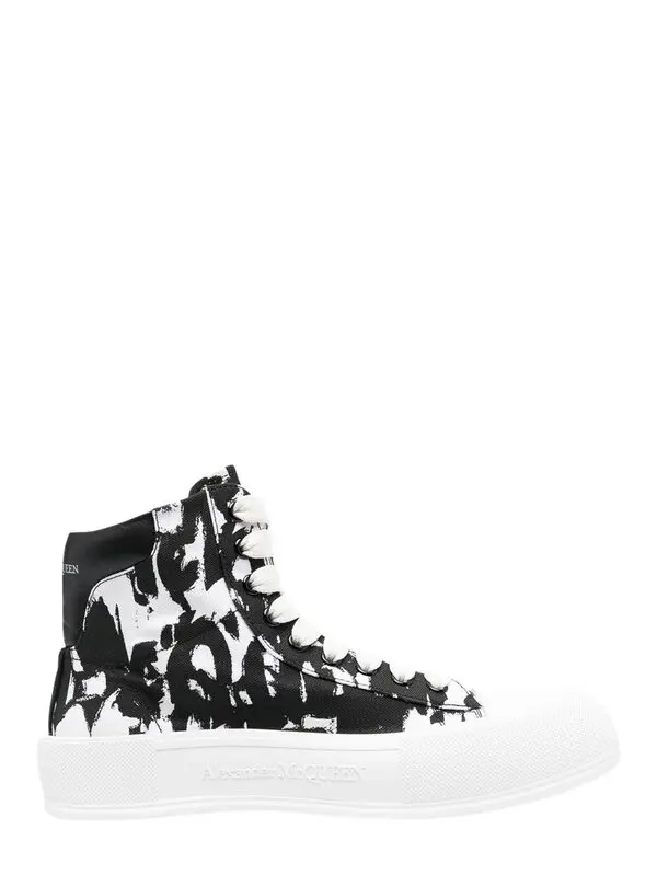 Alexander McQueen Deck Plimsoll High 'graffiti - Black