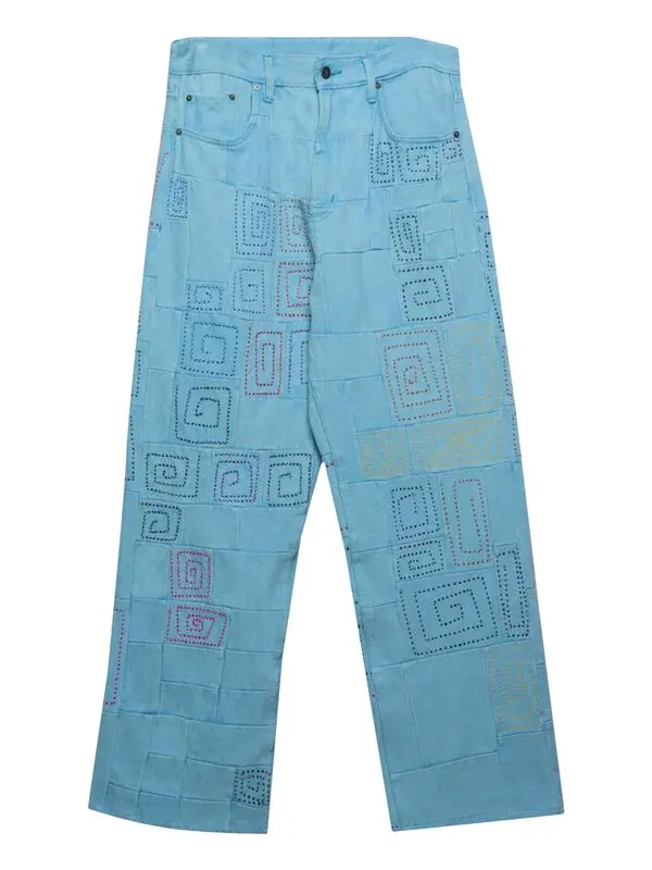 GLASS CYPRESS Tonal Patchwork Denim - Blue