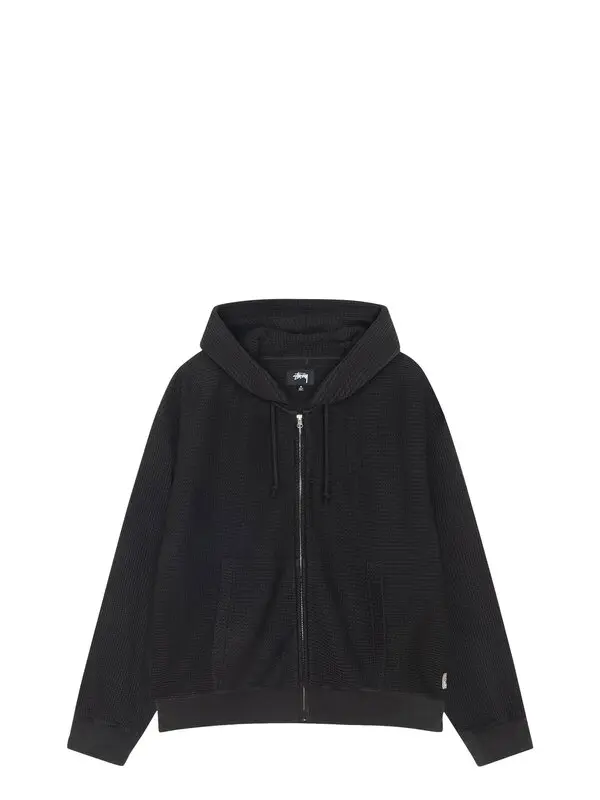 StÜssy Double Layer Waffle Zip Hoodie - Black