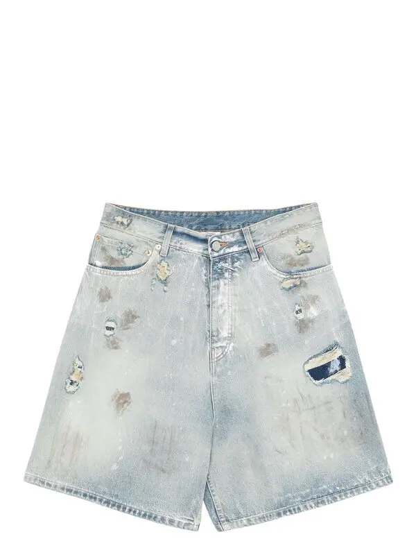 Vetements Trashed Denim Shorts - Blue