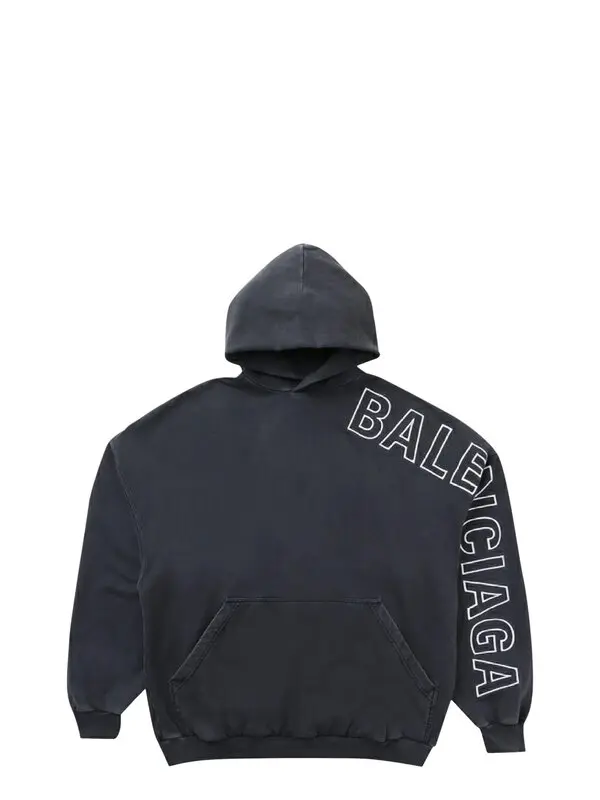 Balenciaga Logo Embroidered Oversized Hoodie - Black