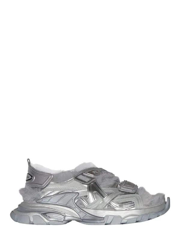Balenciaga Track Sandal With Fake Fur - Silver