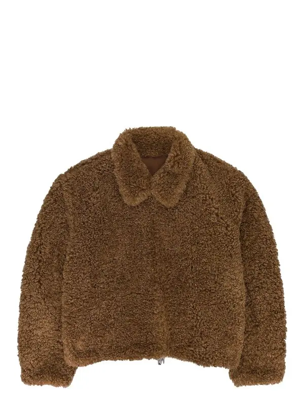 BIRTH OF ROYAL CHILD Carved Leather Fur Jacket - Brown