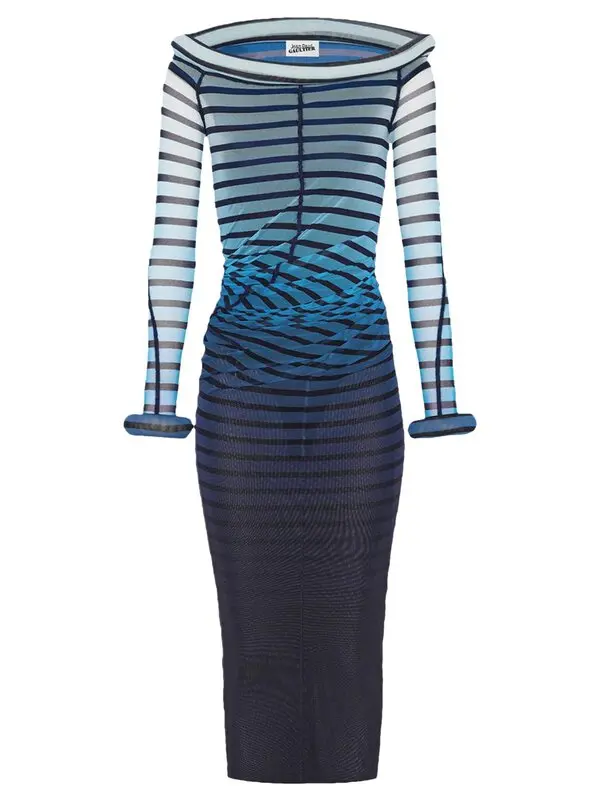 Jean Paul Gaultier Long 3d Striped Dress - Black