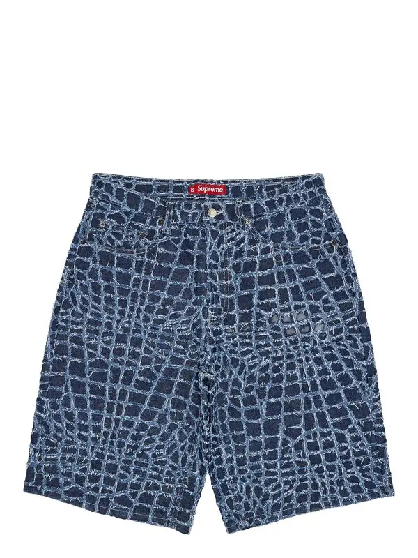 Supreme Frayed Croc Baggy Denim Short - Blue