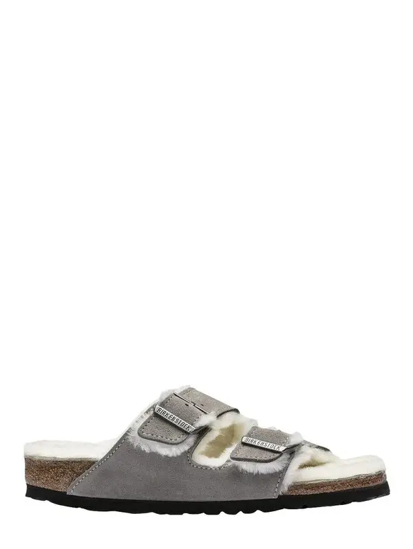 BIRKENSTOCK Arizona Shearling Suede Leather Sandals - Grey