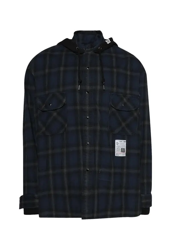 Mihara Yasuhiro Hooded Checked Long-sleeve Shirt - Blue