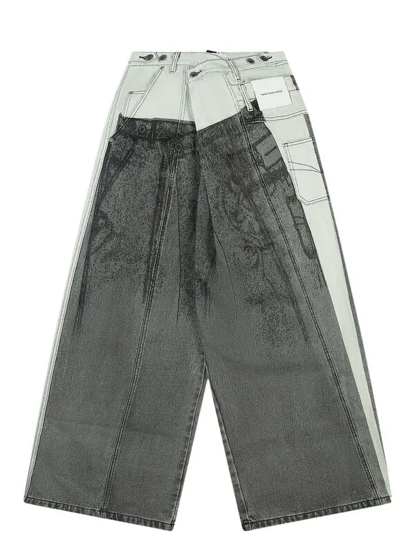 FENG CHEN WANG Denim Deconstructed Printed Pants - Grey