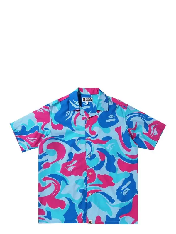A BATHING APE Marble Camo Open Collar Shirt - Blue