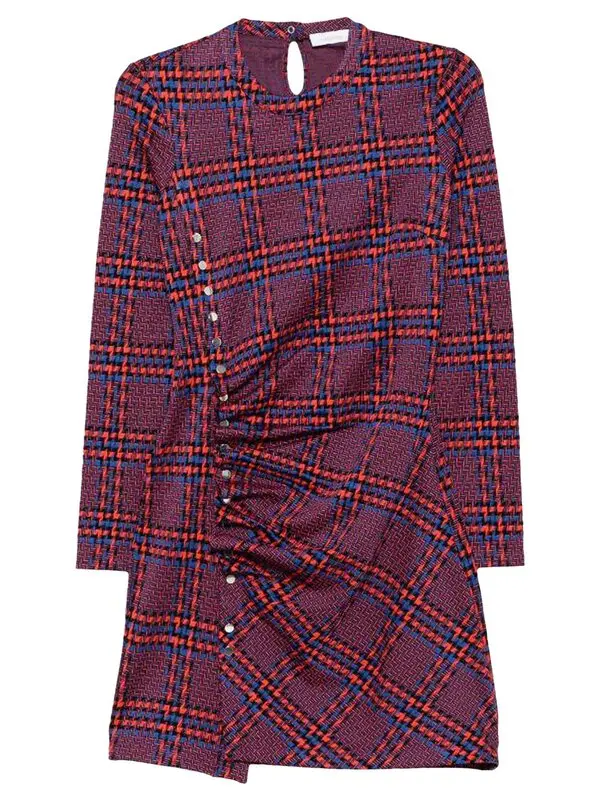 Rabanne Plaid Long-sleeve Dress - Red
