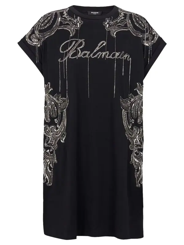 Balmain Sleeveless Embroidered Short Dress - Black