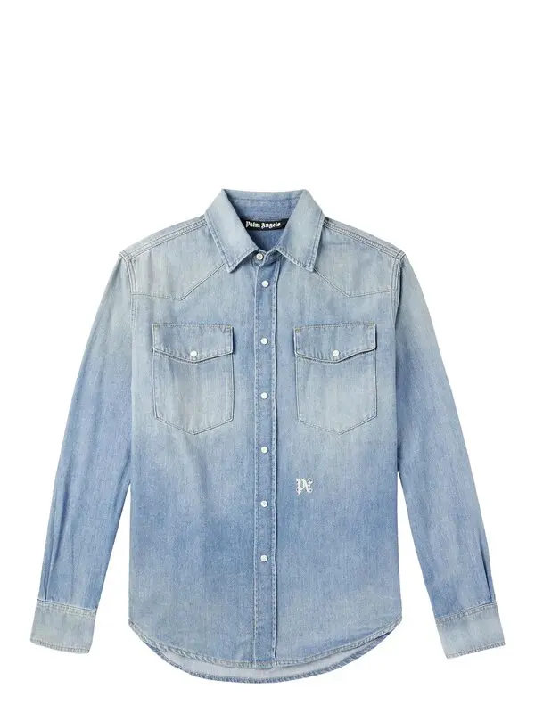 Palm Angels Monogram Denim Shirt - Blue