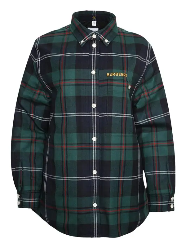 Burberry Embroidered Logo Check Overshirt - Green