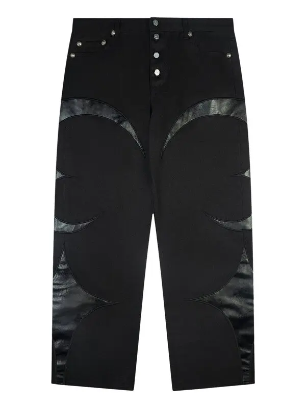 THUG CLUB Leather Washing Denim Pants - Black