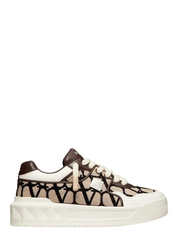 Valentino Garavani One Stud Xl Low 'toile Iconographe Natural Fondant - Brown