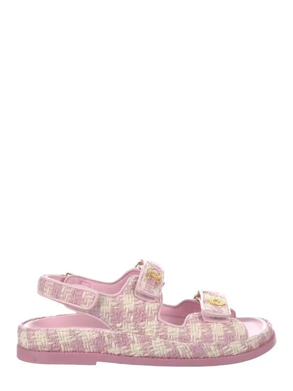 Chanel Ecru Tweed Sandals - Pink