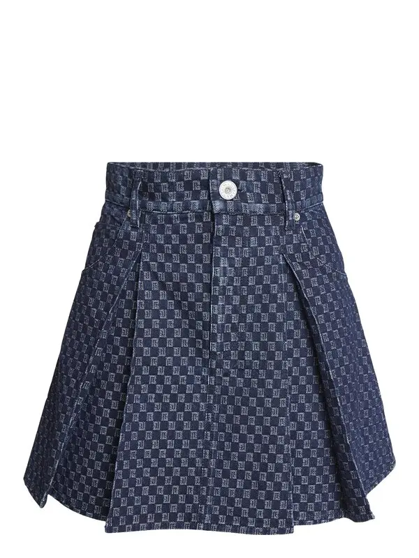 Balmain Mini Monogram Denim Flare Skirt - Blue