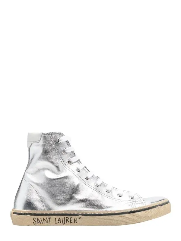 Saint Laurent Malibu Mid Metallic Sneakers - Silver