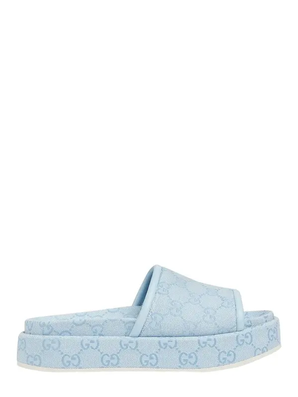 Gucci Platform Sandal With Allover Gg - Blue