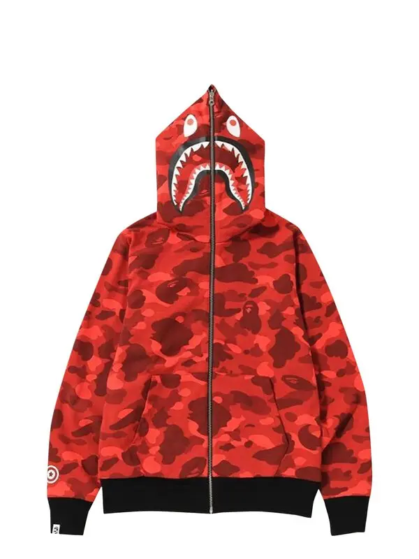 A BATHING APE Color Camo Shark Full Zip Hoodie - Red