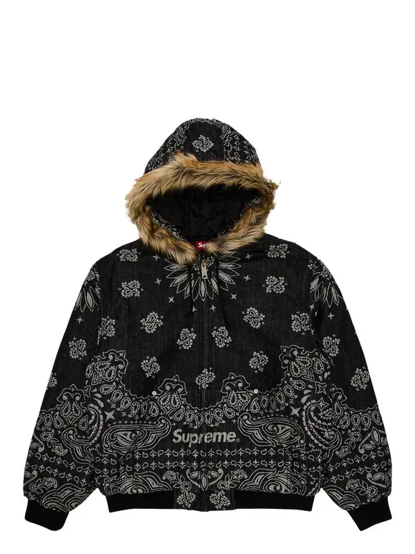Supreme Bandana Jacquard Denim Hooded Work Jacket - Black