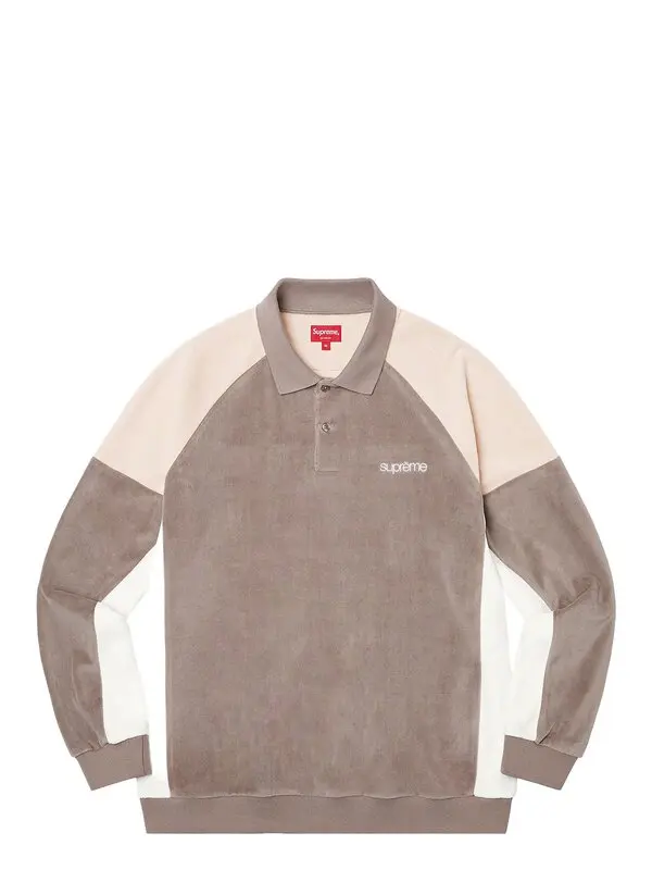 Supreme Paneled Velour Long-sleeve Polo - Brown