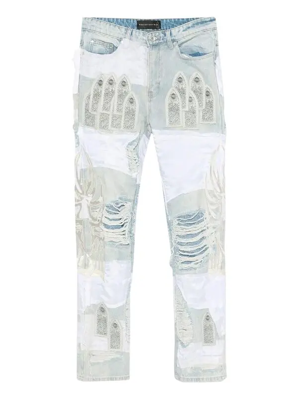 WHO DECIDES WAR BY EV BRAVADO Winged Organza Denim Pants - Blue