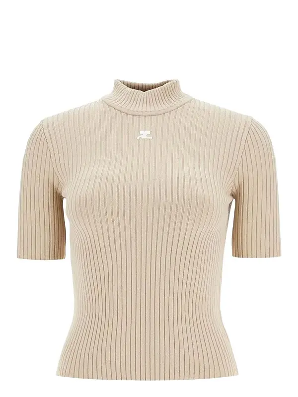 COURREGES Ribbed Turtleneck Sweater - Tan