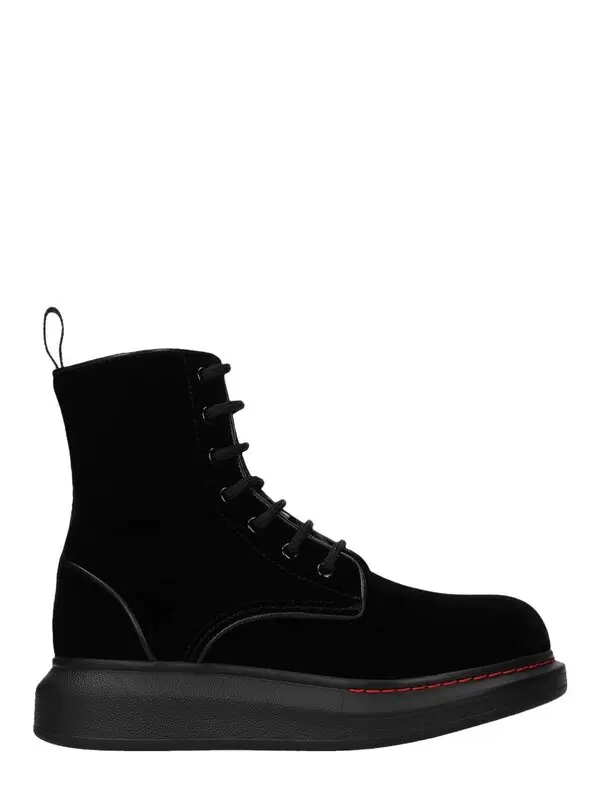 Alexander McQueen Hybrid Lace Up Velvet Boots - Black