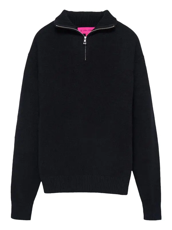 THE ELDER STATESMAN Relaxed Half Zip Sweater - Black