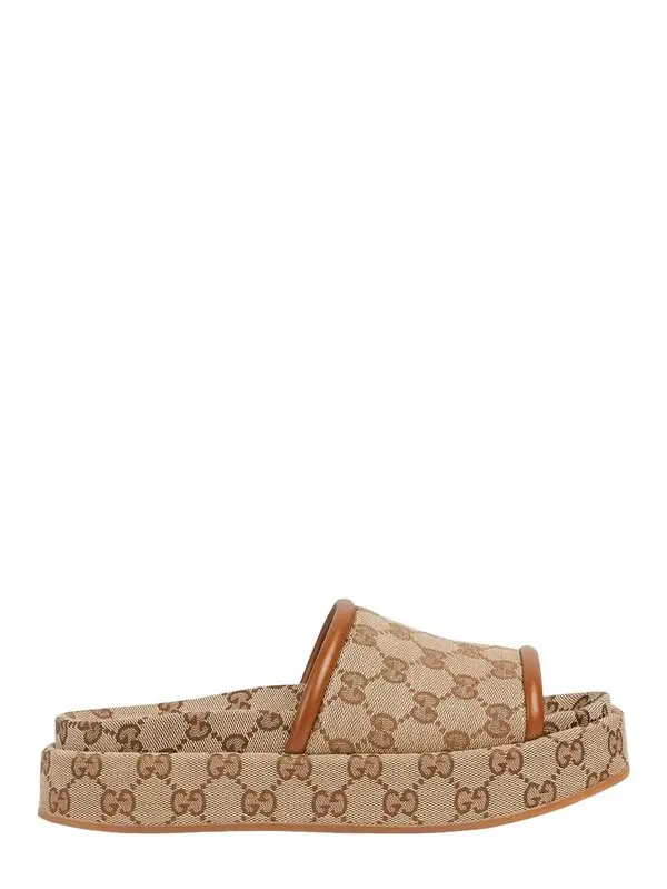 Gucci Gg Canvas Platform Sandal - Tan