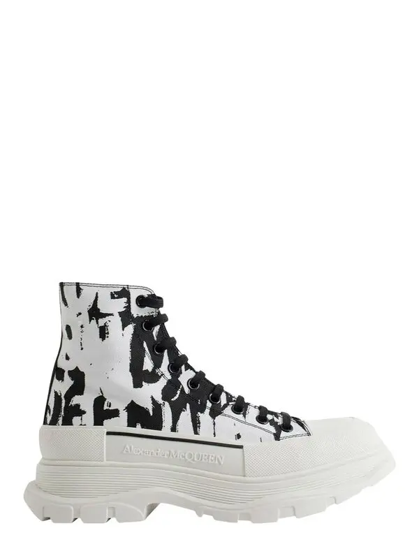 Alexander McQueen Tread Slick Graffiti Logo Boot - White