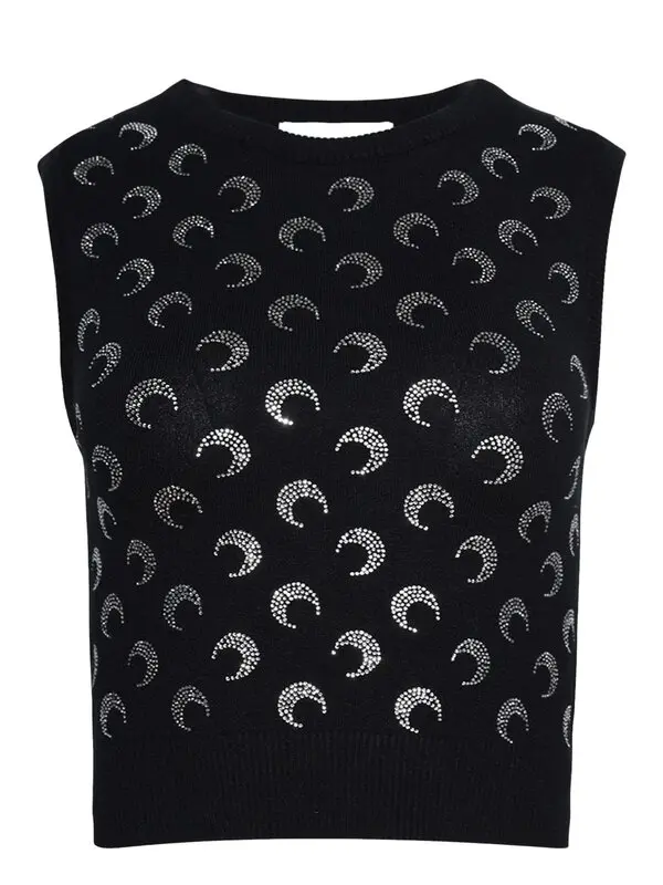 MARINE SERRE Moon Strass Knit Vest - Black