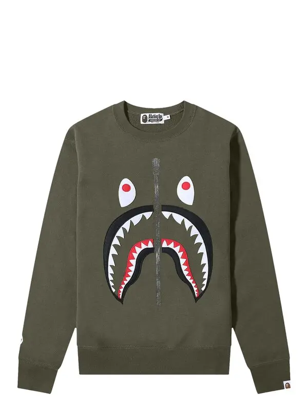 A BATHING APE Patched Shark Crewneck - Green