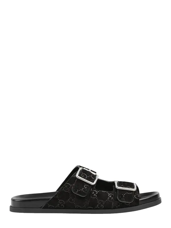 Gucci Suede Gg Slide Sandals - Black