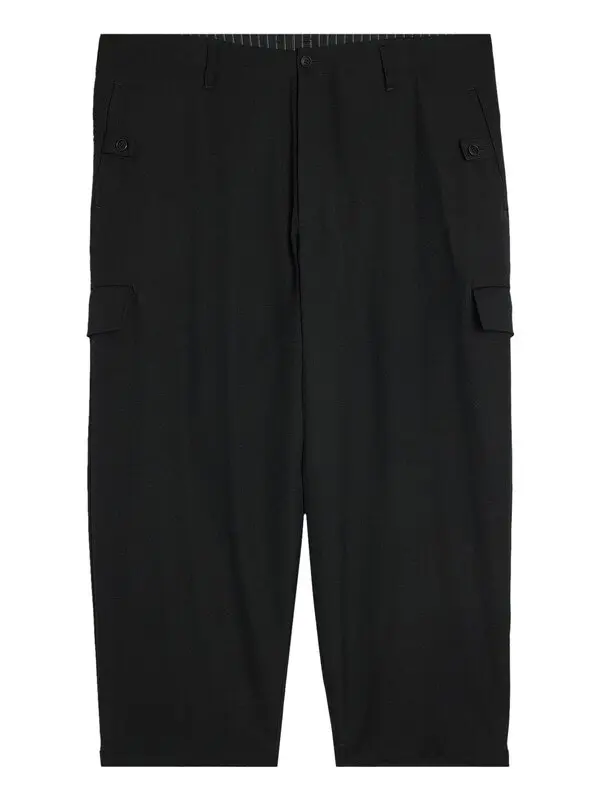 YOHJI YAMAMOTO POUR HOMME Wool Gabardine Wide Leg Pants - Black