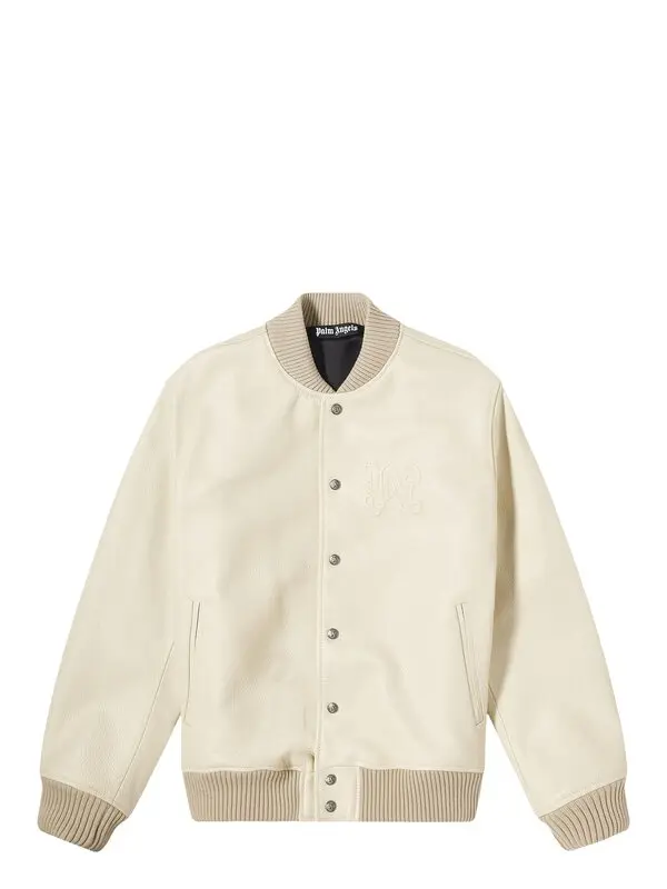 Palm Angels Monogram Leather Bomber Jacket - Cream