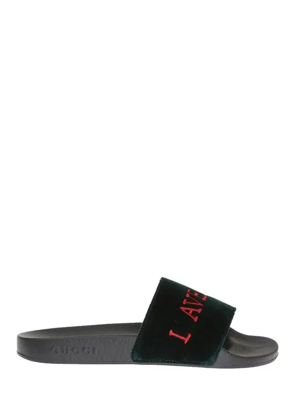 Gucci Velvet 'l'aveugle Par Amour' Slides - Black