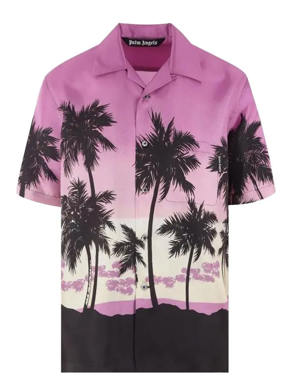 Palm Angels Palm Tree Print Silk Shirt - Purple