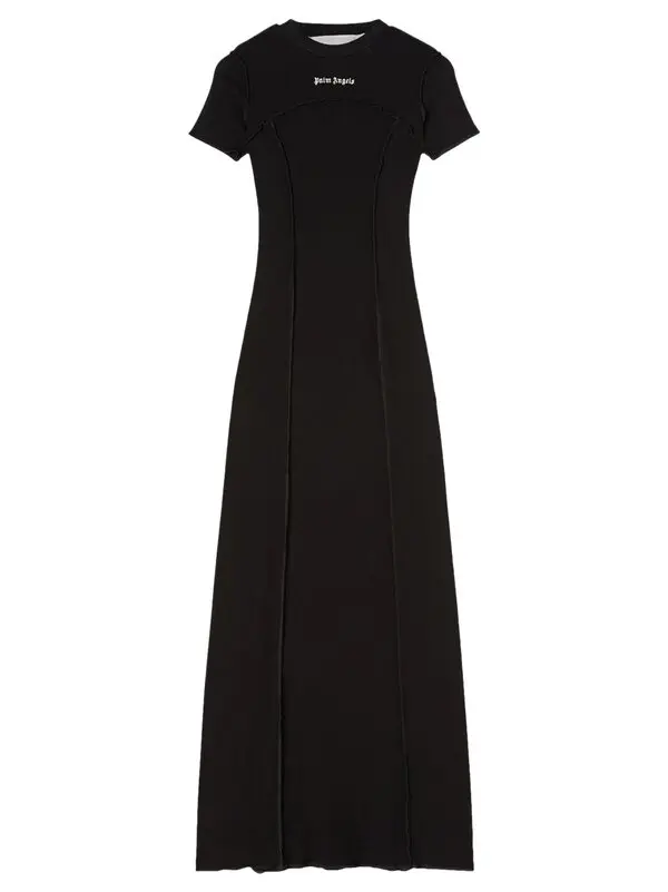 Palm Angels Open Back Logo Rib Dress - Black