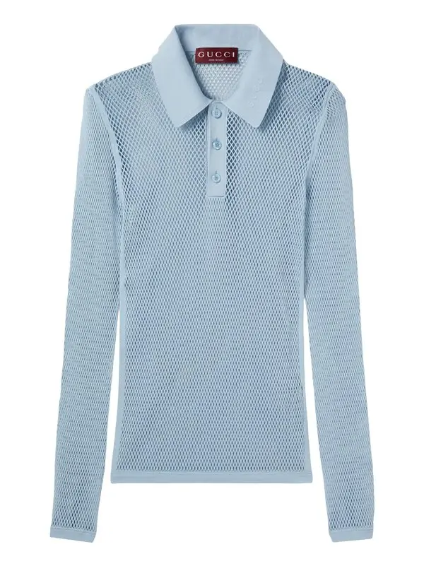 Gucci Embossed Technical Mesh Polo Top - Blue