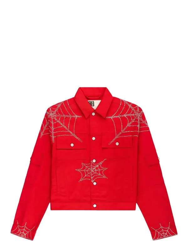 SP5DER Web Denim Cropped Trucker Jacket - Red