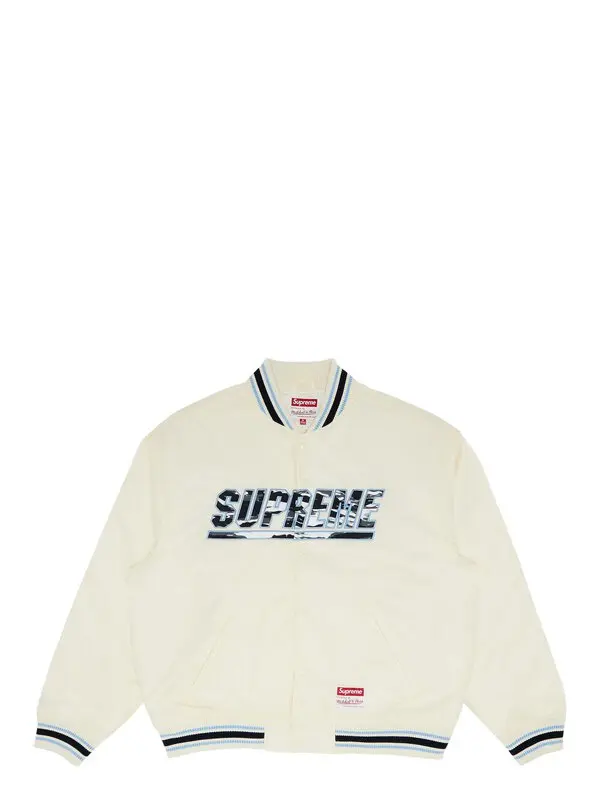 Supreme X Mitchell & Ness Camo Logo Varsity Jacket - White
