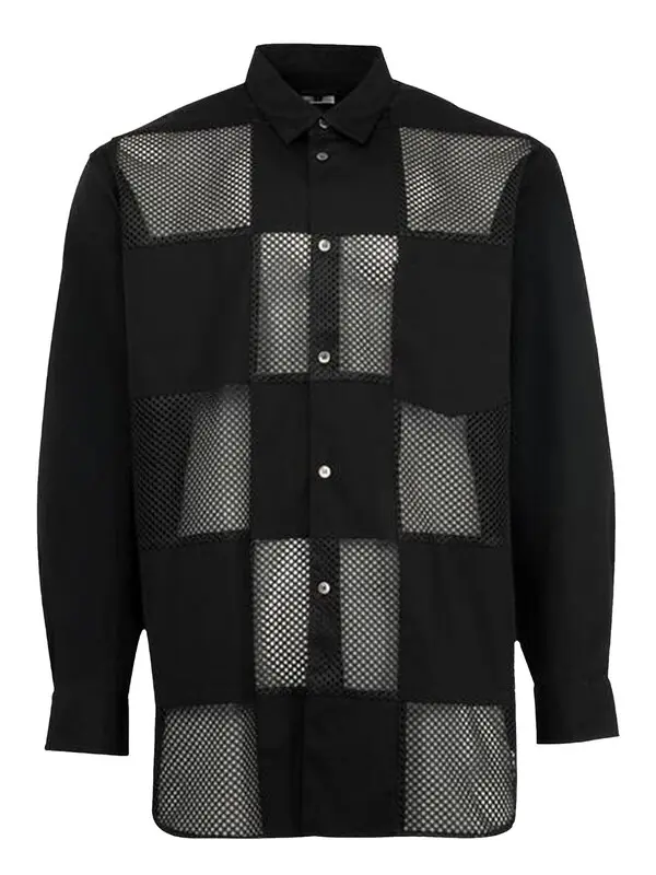 Comme Des Garçons Mesh Check Long-sleeve Shirt - Black