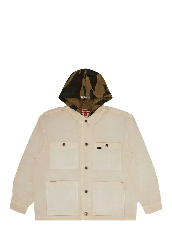 Supreme Worn Hooded Chore Coat - Cream