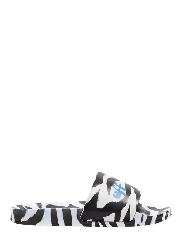 Off-White Zebra Print Pool Slides - White