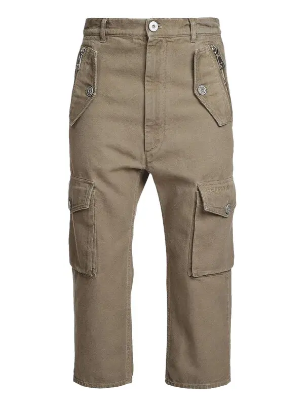 Balmain Loose Fit Cropped Cargo Trousers - Brown