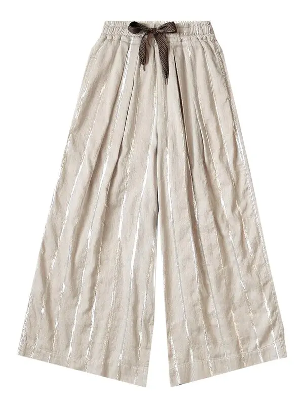 Kapital Linen Glitter Phillies Stripe Rude Baggy Pants - White
