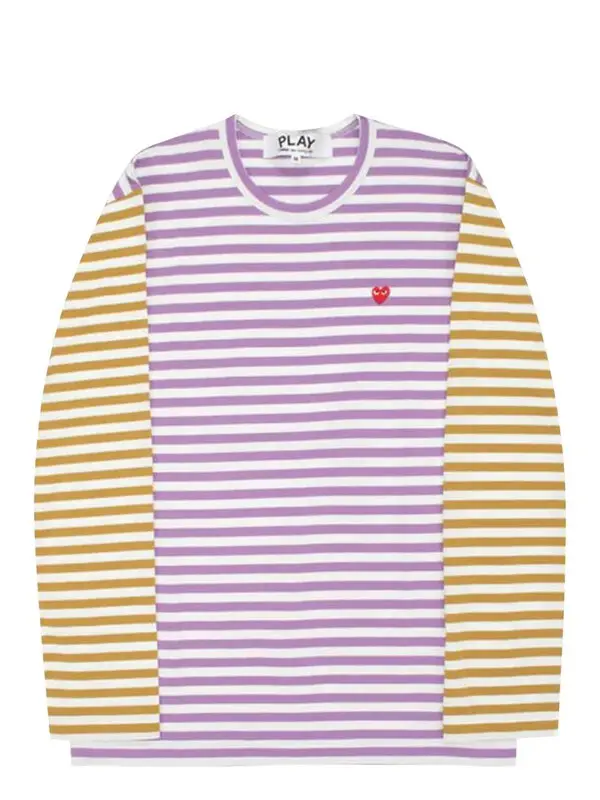 Play Comme Des Garcon Bi-color Striped Long-sleeve Heart T-shirt - Purple