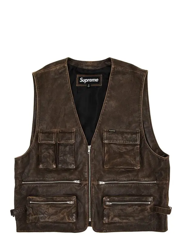 Supreme Leather Cargo Vest - Brown